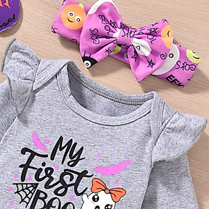 HINTINA Infant Baby Girl My First Boo Halloween Outfits Pumpkin Ghost Bodysuit Clothes Set 3-6 Months