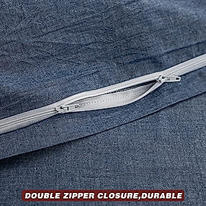 FACE TWO FACE Bedding Duvet Cover Set 3 Pieces 100% Washed Cotton Duvet Cover Linen Like Textured Breathable Durable Soft Comfy (Queen, Denim)