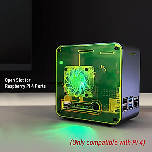 ElectroCookie Raspberry Pi 4 Case, Aluminum Mini Tower Case with Cooling Fan and Color Changing Ambient Light (Black Neon)