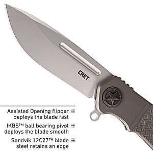 CRKT Homefront EDC Folding Pocket Knife: Assisted Open Everyday Carry, Sandvik 12C27 Plain Edge Blade, Liner Lock, Aluminum Handle K252GXP, Dark Gray