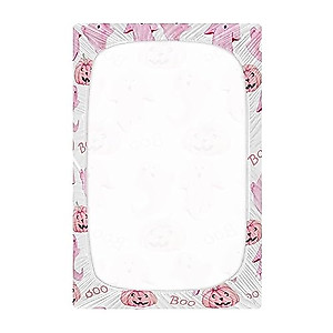 Mazeann Halloween Ghosts Pink Crib Sheets Soft Breathable Fitted Baby Crib Sheets Mattress Cover for Girl Boys, 52" x 28" x 9"