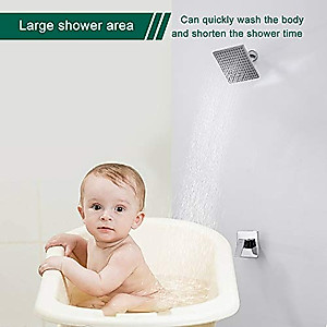 Aihom Shower Faucet Set Chrome, 8-Inch Rainfall Shower Head & Stainless Steel Shower Arm, Single Function Shower System with Single Handle Brass Rough-in Valve, Shower Trim Kit