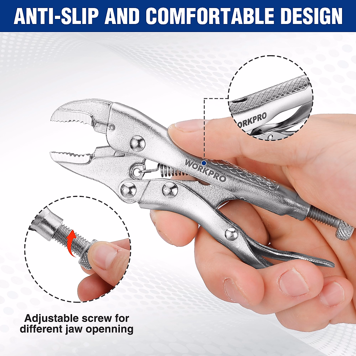 WORKPRO Locking Pliers, 4-inch Curved Jaw Vice Grips pliers, Chromium-Vanadium Steel Locking Pliers with Wire Cutter, Locking Adjustable Vise Grips for Clamping Twisting Welding