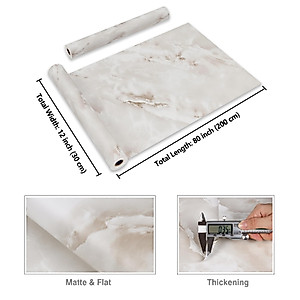 CRE8TIVE Beige Cloudy Marble Contact Paper for Countertops Cabinets Waterproof 12"x80" Matte Cream White Marble Peel and Stick Wallpaper Removable Self Adhesive Marble Vinyl Wrap for Kitchen Bathroom