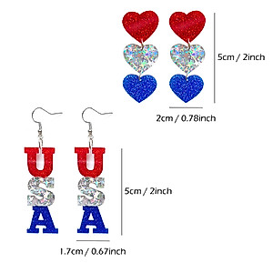 Patriotic Dangle Drop Stud Earrings 4th of July Glitter Red White Blue USA Star Heart American Flag Acrylic Jewelry Women Her Forth Independence Memorial Day Party Favor Gift