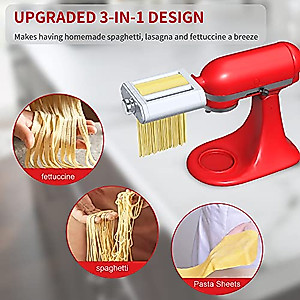 Pasta Maker Attachment for Kitchen Aid Stand Mixer, 3 IN 1 Fettuccine Spaghetti Noodle Cutter and Pasta Roller Set with Cleaning Brush (White)