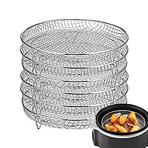 Patelai 6 Pcs Air Fryer Racks 7.8 Inch 3 Layer Stackable Stainless Steel Dehydrator Racks for Oven Air Fryer Accessories, Compatible with Ninjia, Gowise, Fit for 4.2-5.8 Qt Air Fryer Pressure Cooker