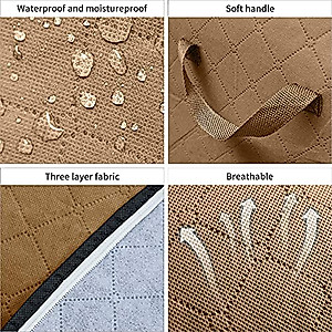 Quilt Cover Storage Bag with Large Capacity, Reinforced Thick Fabric Handle for Clothes, Comforters, Blankets, Bedding, Foldable Knitwear with Sturdy Zipper, Beige, 3 Pack