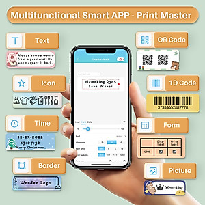 Memoking Small Label Maker Q30S Label Makers with Tape Portable - Wireless Bluetooth Label Maker with Different Fonts, Easy to Use, with 3 Rolls 14mm x 40mm White Thermal Labels Tapes