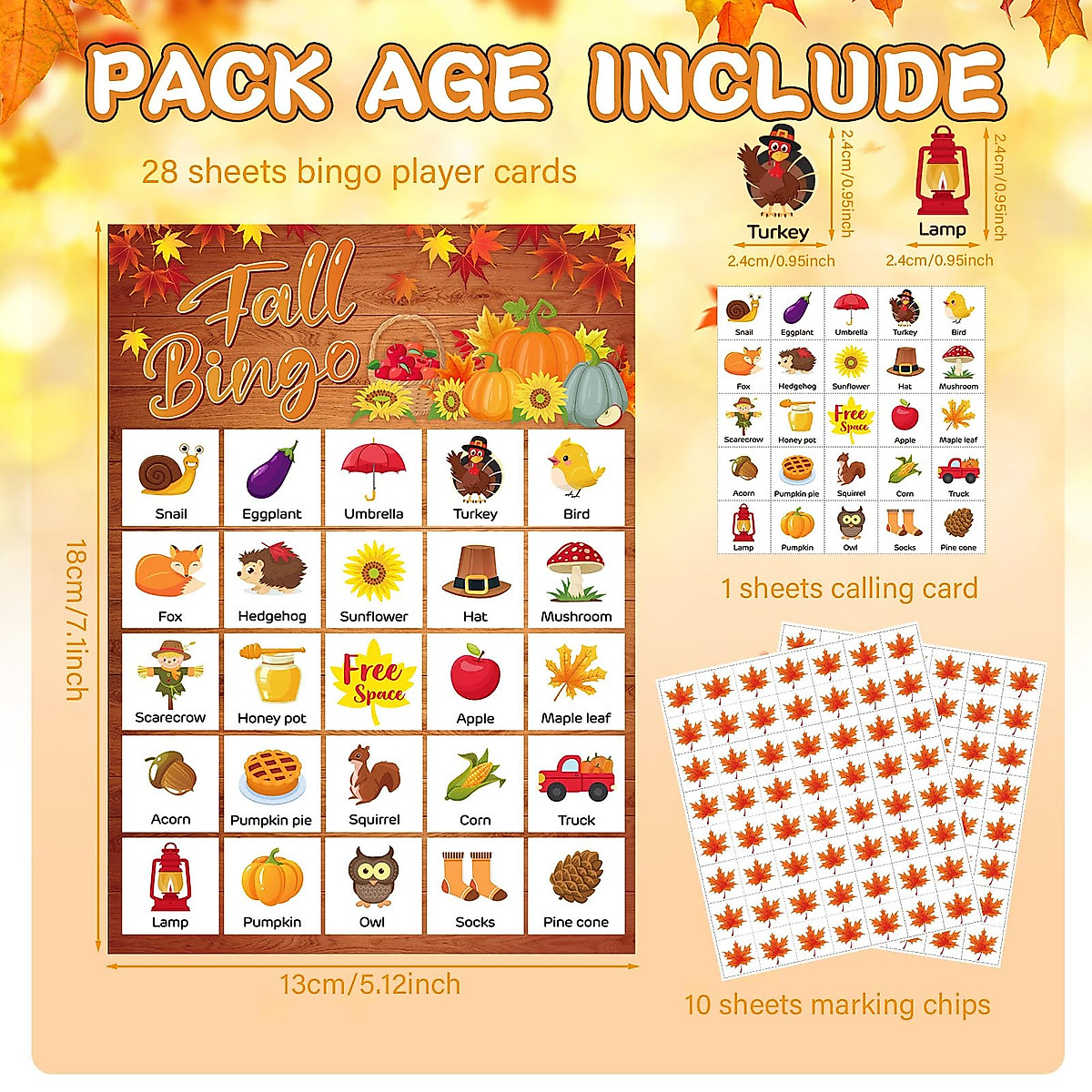 Shappy 39 Pcs Fall Bingo Game Cards Sets for Adults 28 Players Fall Festival Party Games Autumn Bingo Cards for School Classroom Family Activities Thanksgiving Party Supplies Decoration