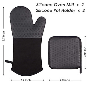 Webake Oven Mitts and Pot Holders Set of 4, 2 pcs Long Silicone Baking Oven Gloves and 2 pcs Silicone Hot Pads with Pocket for Oven Baking