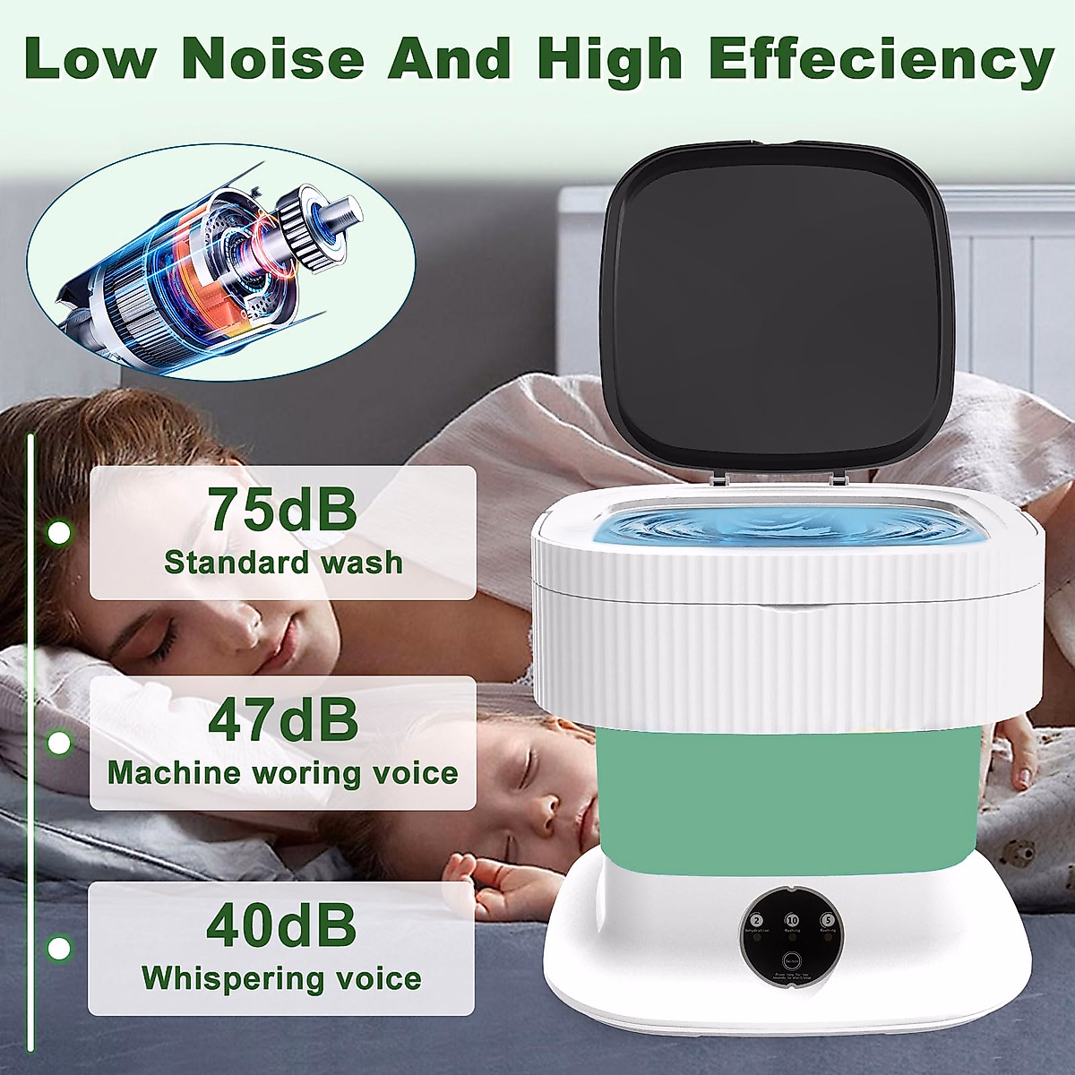 15L Mini Portable Washing Machine, Foldable Washer with Spin Dryer, Small Collapsible lavadora Portatil, Compact Luandry Washer for Underwear, Socks, Travel, Camping, Dorm, Apartments, Green