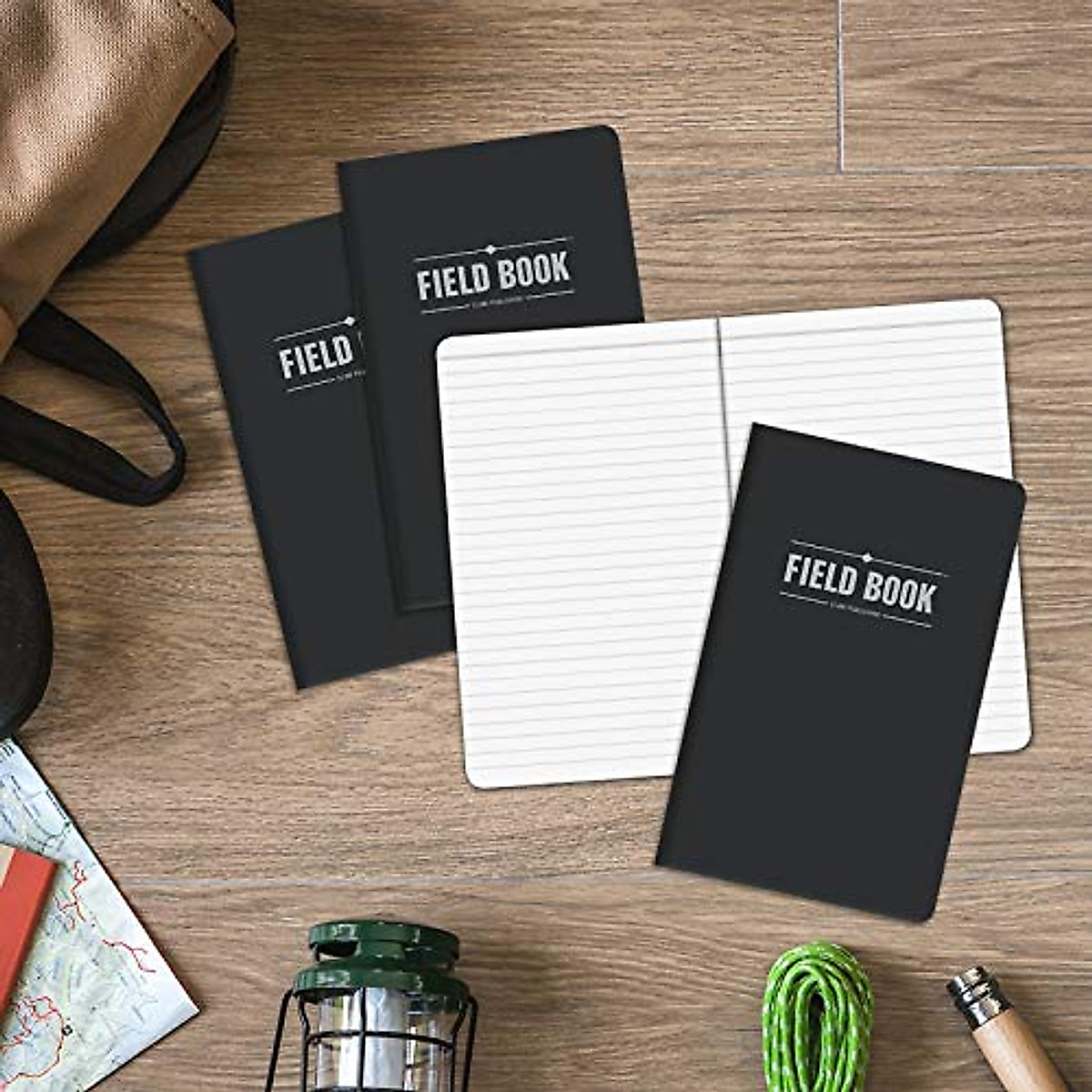 Field Notebook/Journal - 5"x8" - Black - Lined Memo Book - Pack of 4