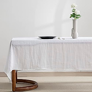 EVERLY 100% Pure Linen Rectangle Tablecloths 60x120Inches for Dining, Buffet Parties, Picnic,Events, Weddings and Restaurants, Decorative Halloween, Thanksgiving Machine Washable Tablecloths-White