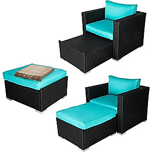 Kinsunny Wicker Furniture Single Chair with Ottoman, Black PE Wicker Additional Seats for Sectional Sofa