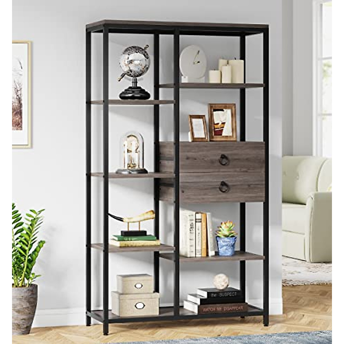 Tribesigns 5-Shelf Bookcase with Drawers - Elegant Storage