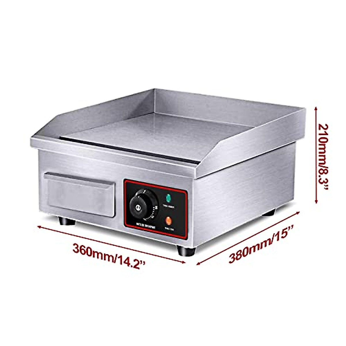 PROMOTOR 14" Electric Countertop Griddle Grill Stainless Steel Commercial Restaurant Teppanyaki Grill Adjustable Temp Control 1500W Non-Stick