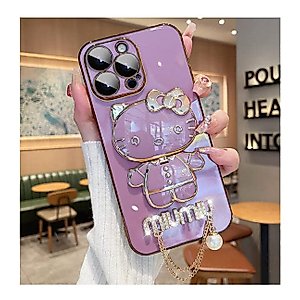 Fancy Kitty Phone Case for Iphone14 Pro Max, 6D Plating MIUMIU with Kickstand Designer Makeup Mirror case, Luxury Girly for Woman Full Camera Coverage,Glossy, Hands-Free (Purple)