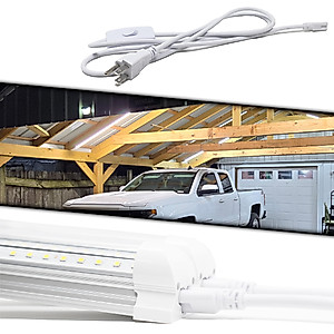 Arrow Overhead LED Shop Light Fixture 270 Degree Lighting for Garage, Shop, Barn -T8 Integrated LED Tube Light- 4 Pack - 8FT Length - 5000K Temperature - Plug and Play