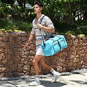 Dimayar Travel Duffle Bag for Men - Foldable Duffel Bag with Shoes Compartment - Overnight Bags Waterproof & Tear Resistant(40L,Mint Green)