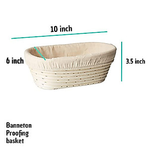 (10 x 6 x 3.5 inch) Oval Bread Banneton Proofing Basket & Liner SUGUS HOUSE Brotform Dough Rising Rattan Handmade rattan bowl - Perfect For Artisan