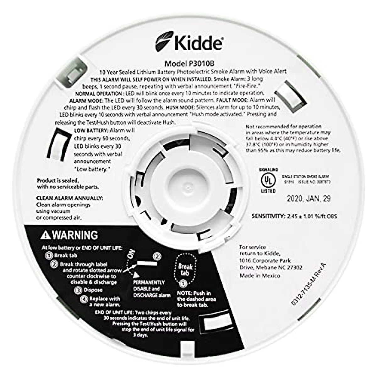 Kidde Smoke Detector, 10-Year Battery, Photoelectric Sensor Smoke Alarm