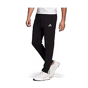 adidas Men's Essentials Fleece Regular Tapered Pants, Black/White, Large