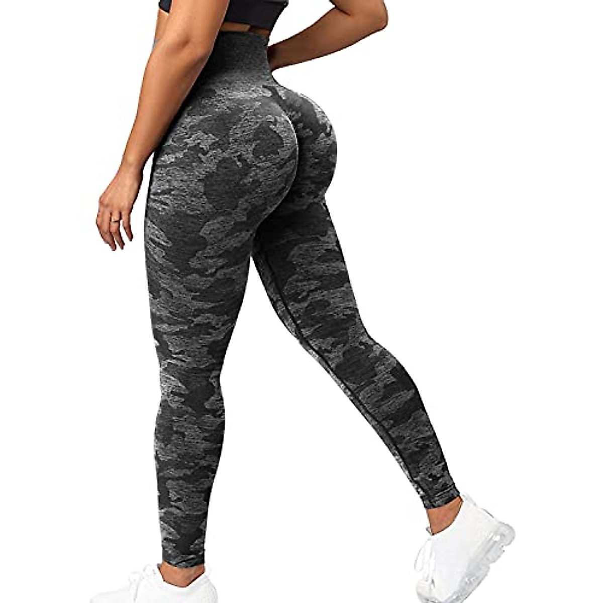 CFR Women High Waist Yoga Pants Butt Lifting Camo Workout Seamless Leggings #0 Black M