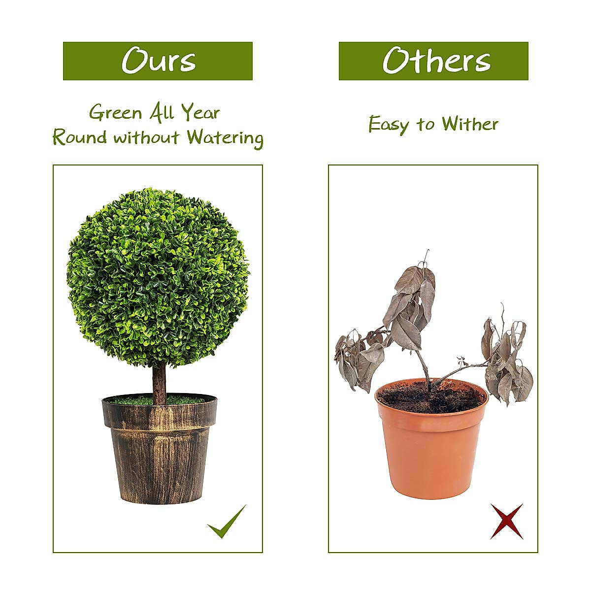 Goplus 22" Tall Artificial Boxwood Topiary Ball Tree, 2 Pack Faux Round Shrubs Bushes Decoration, Fake Potted Plants for Front Porch Indoor Outdoor Home Decor