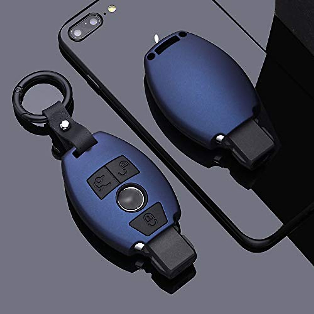 SANRILY 1Pcs Key Fob Cover for Mercedes-Benz C E S M G CLS CLK Class Keyless Key Shell Full Protection ABS and Soft Silicone Case Blue