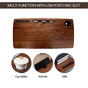 Over bed Table Pneumatic Adjustable Height Stand Desk with hidden wheels USB Ports Pad slot Mobile Laptop Standing Desk Cart, Podium table (Wanult, 32X16 inshes)