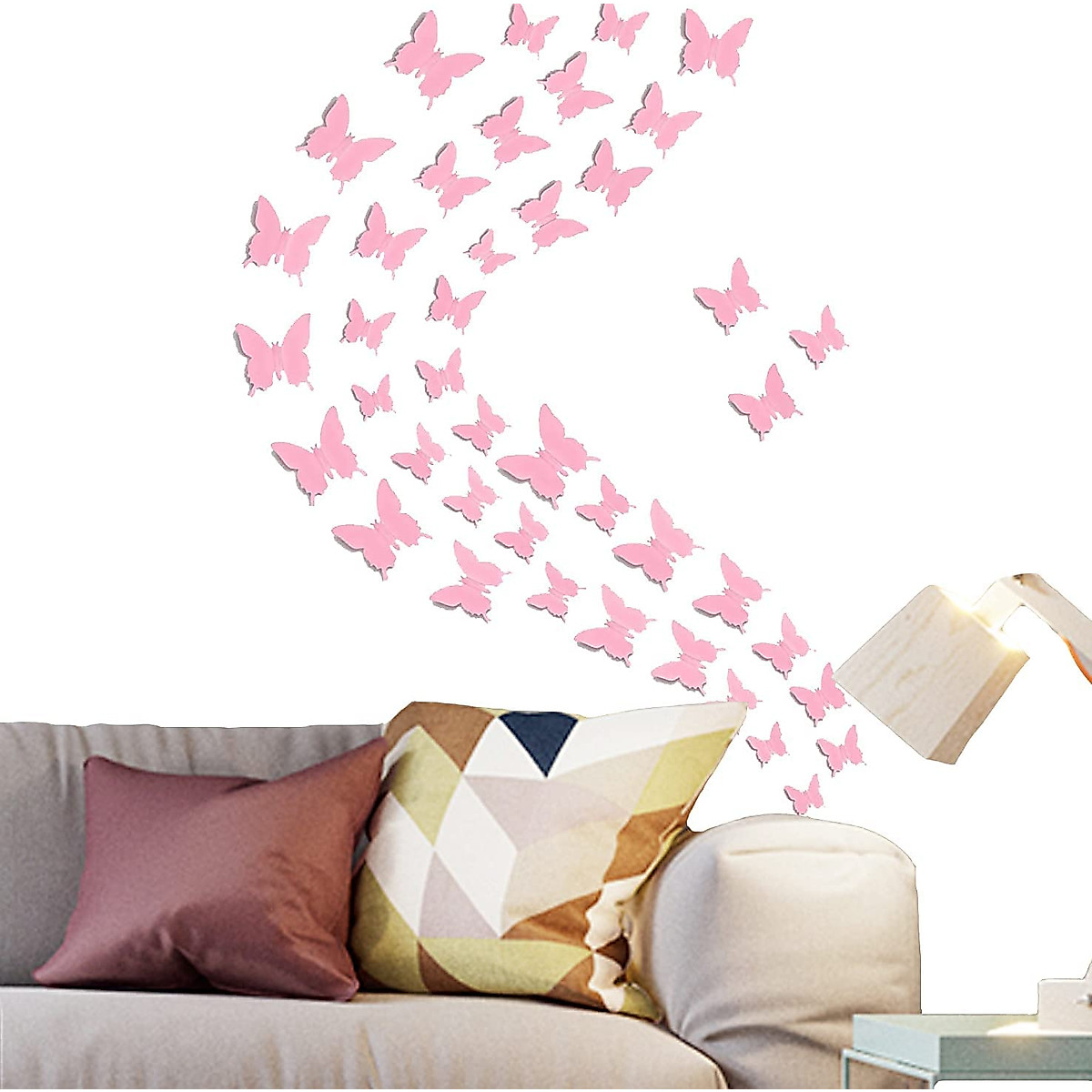 24 PCS Butterfly Wall Decals Butterflies Decor Stickers for Home Decorations Kids Room Bedroom Decor (Pale Pink)
