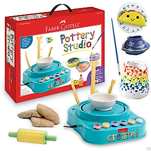 Faber-Castell Pottery Studio - Kids Pottery Wheel Kit for Ages 8+, Complete Pottery Wheel and Painting Kit for Beginners, 3 lbs of Sculpting Clay , Blue