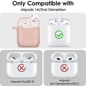 Filoto Compatible with Airpod 2&1 Case Cover, Cute Silicone Protective Accessories Cases/Keychain/Pompom, Best Gift for Girls and Women, Rose Gold