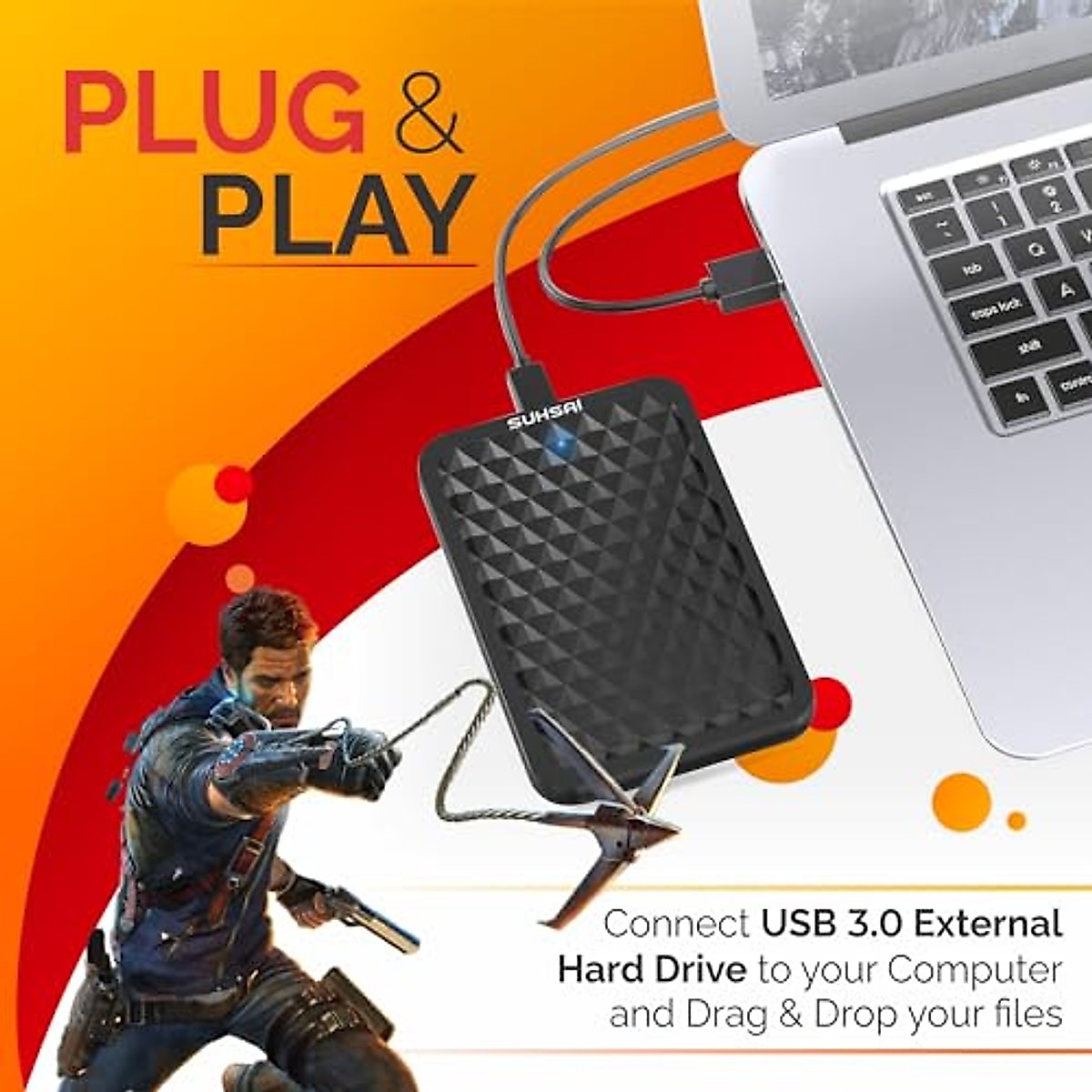 SUHSAI External Hard Drive 500GB High Speed Data Transfer USB 3.0 Hard Disk 2.5inch Memory Expansion Data Storage & Portable Backup HDD Compatible with PC, Computer, MacBook, Chromebook