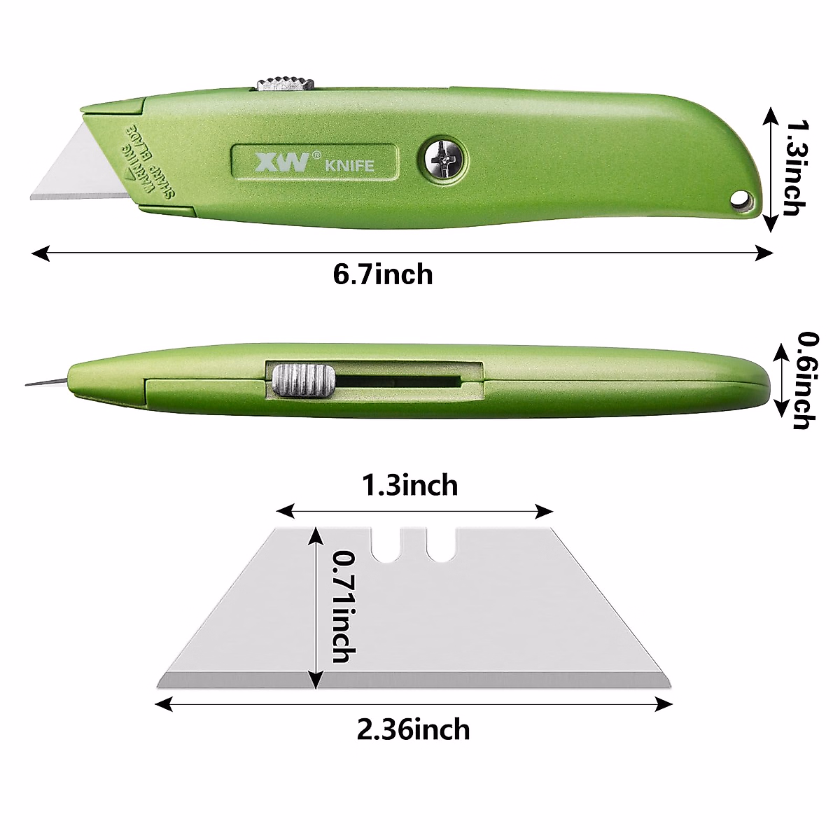 XW Retractable Utility Knife, Aluminum Alloy Box Cutter-2 Pack Green