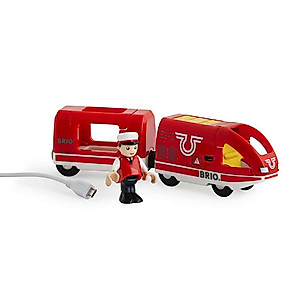 BRIO World 33746 - Travel Rechargeable Train Set | 4 Piece Wooden Toy Train Set for Toddlers | Includes USB Charging Cable | Compatible with All BRIO Sets