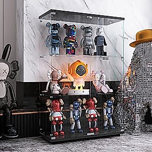 nifoti 3-Tier Glass Display Cabinet,Curio Cabinet with Tempered Glass Door,Floor Standing Curio Bookshelf for Living Room Bedroom Office with Locks, Side by Side Doors (2 Doors,3 Shelves - Black)