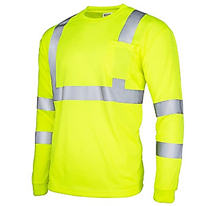 JORESTECH Safety T Shirt Reflective High Visibility Long Sleeve Yellow/Lime ANSI Class 3 Level 2 Type R TS-02 (L)