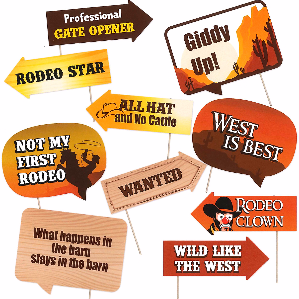Western Party Decorations - Includes Photography Backdrop & 10 Photo Booth Props with Sticks - Wild West Cowboy Party Banner Birthday Supplies