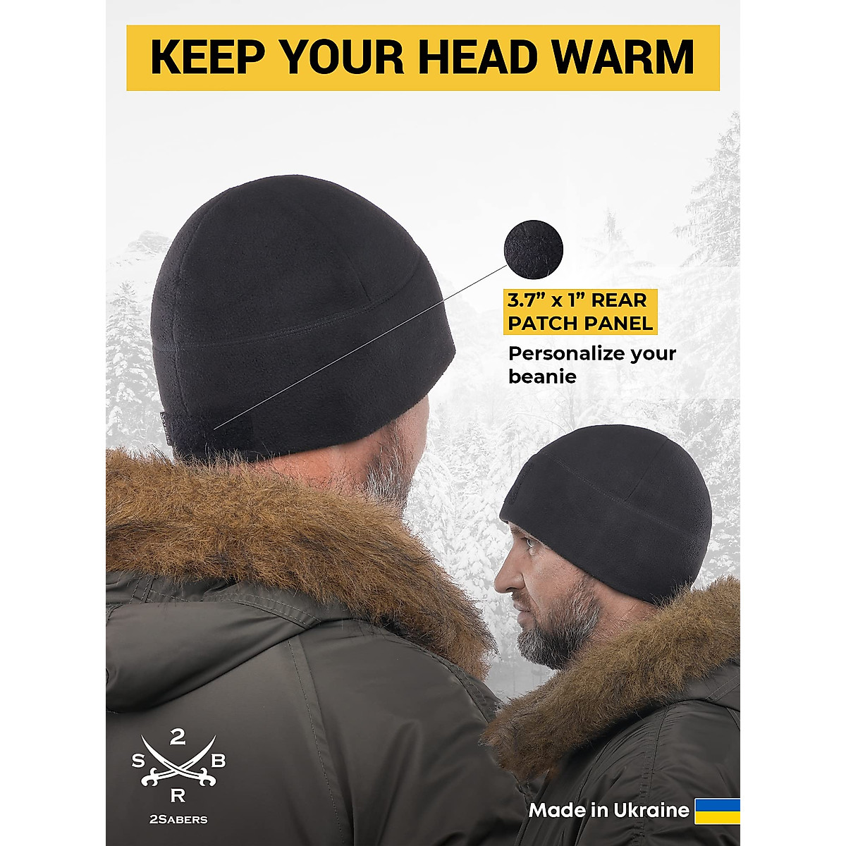 2SBR 2SABERS Tactical Winter Fleece Beanie with Patch Panel – Skull Watch Cap Hat Army