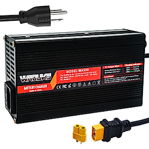 WAOUKS 50.4V 6A Charger 50.4V Lithium Battery Charger 44.4V Charger with Cooling Fan Aluminum Case Used for 12S 44.4V Lithium Battery Output XT60 Male Connector