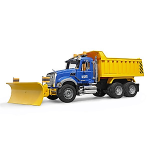 Bruder 02825 Mack Granite Dump Truck with Snow Plow Blade for Construction and Farm Pretend Play with Light & Sound Module