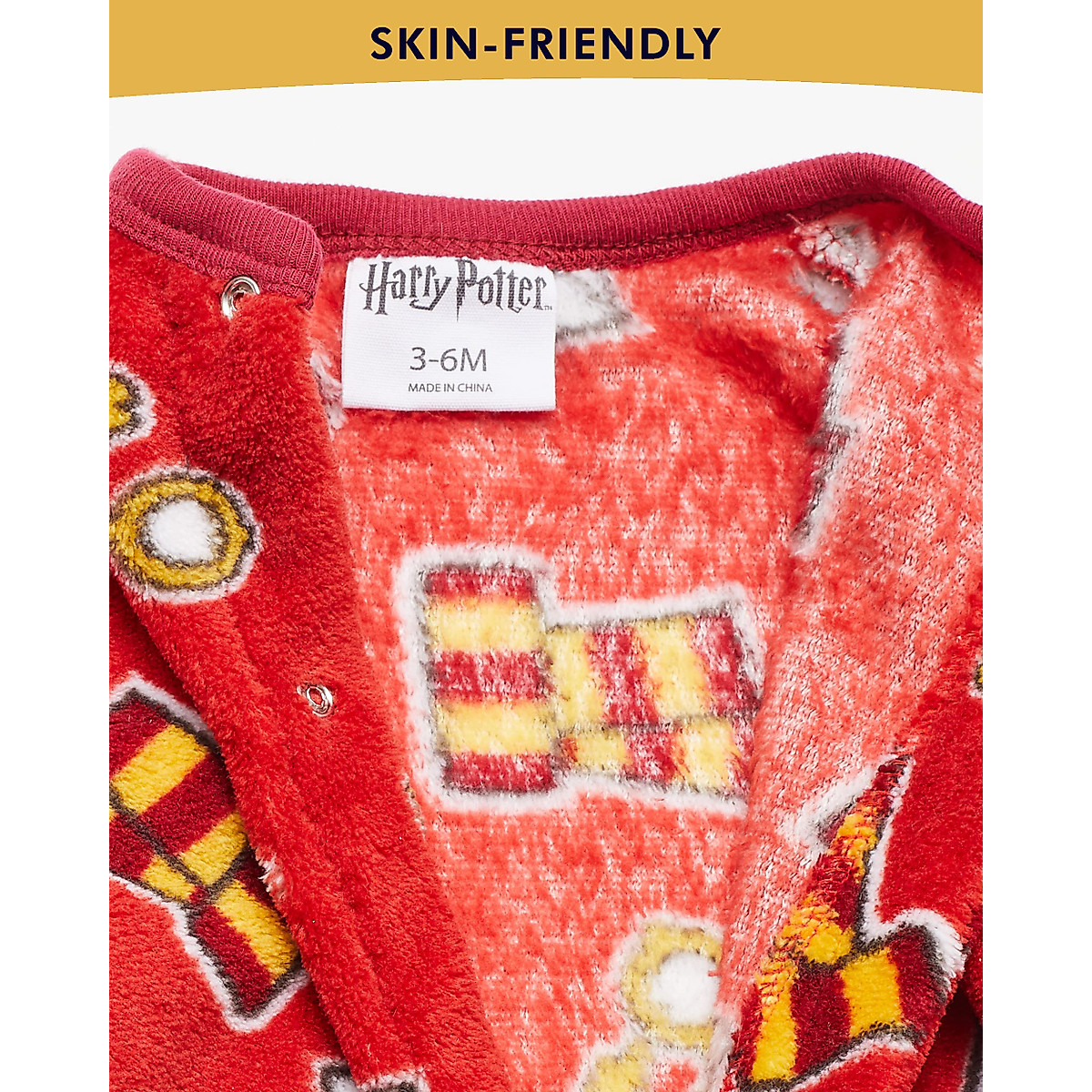 Harry Potter Baby Girls Long-Sleeve Plush Polar Fleece Bodysuit Pajamas - Baby Girl Clothes Prints (Red/White/Yellow, 0-3 Months)