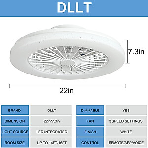 DLLT Low Profile Ceiling Fan with Light Smart Bladeless Ceiling Fans with RGB Lights Changing LED 3 Wind Speeds Festival Ambient Flush Mount Fan Light for Bedroom Livingroom Children's Room