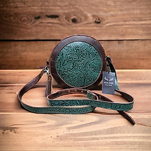 Canteen Crossbody Western Round Purse (Rancho Turquoise Embossed)