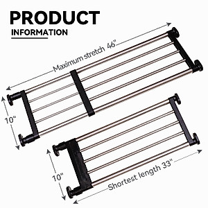 Yuanjimi 33 to 46 Inches, Closet Shelves,Wall Mounted Tension Shelf,Expandable Easy to Install for Pantry, Closet, Laundry, Utility Storage, Stainless Steel, Silver + Black