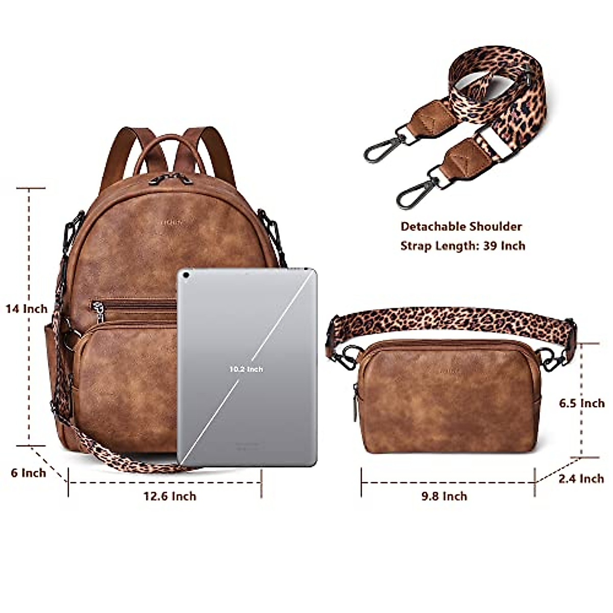 YIQUN Backpack Purse for Women, Leather Purse Backpack Shoulder Bag Designer women backpack Travel Backpack with Belt Bag