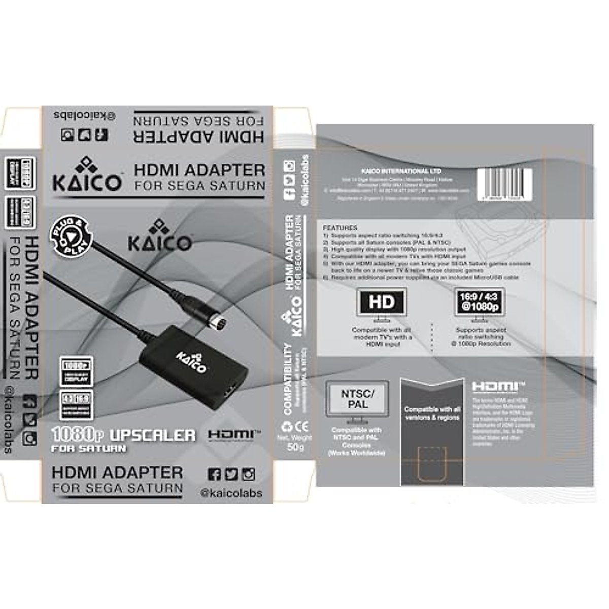 Kaico SEGA Saturn 1080p HDMI Adapter - for use with Sega Saturn - Supports S Video Output – Supports PAL and NTSC Consoles – Aspect Ratio Switch for 16:9 or 4:3