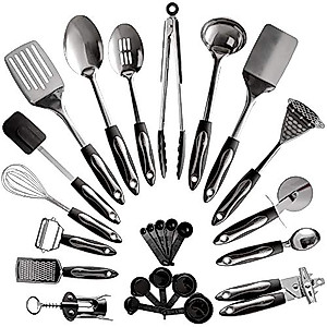 25-Piece Stainless Steel Kitchen Utensil Set | Non-Stick Cooking Gadgets and Tools Kit | Durable Dishwasher-Safe Cookware Set | Kitchenware Gift Idea, Best New Apartment Essentials